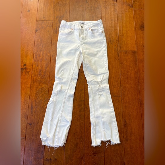 Zara | Jeans | Zara White Flared Ripped Jeans | Poshmark